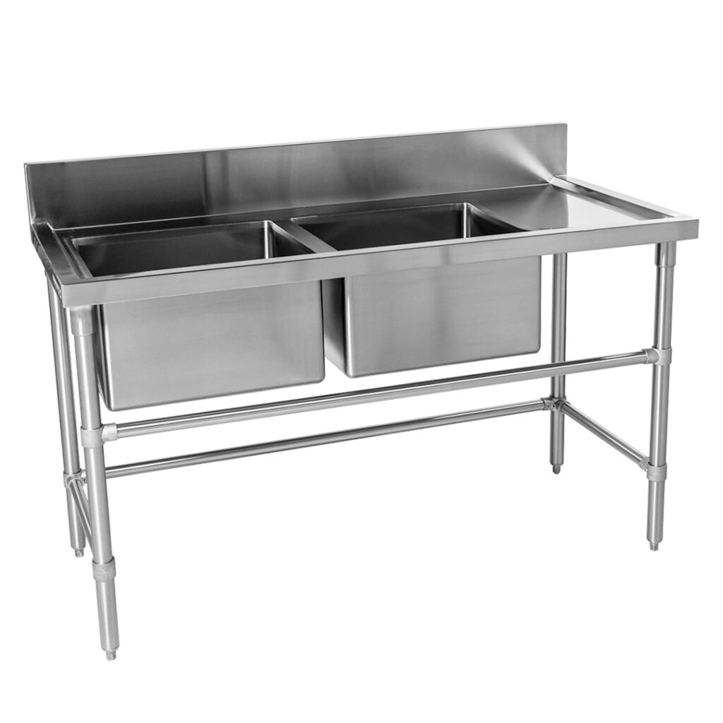 Double Bowl Stainless Restaurant Sink – Right Bench, 1500 x 700 x 900mm ...